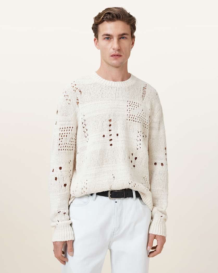 Harvey Distressed Crew Neck Jumper ECRU WHITE | ALLSAINTS US